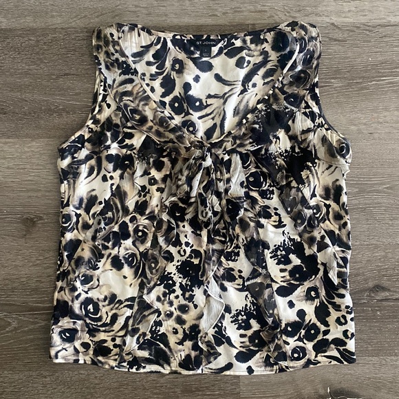 St. John | Tops | St John Silk Sleeveless Blouse Leopard Print Size ...